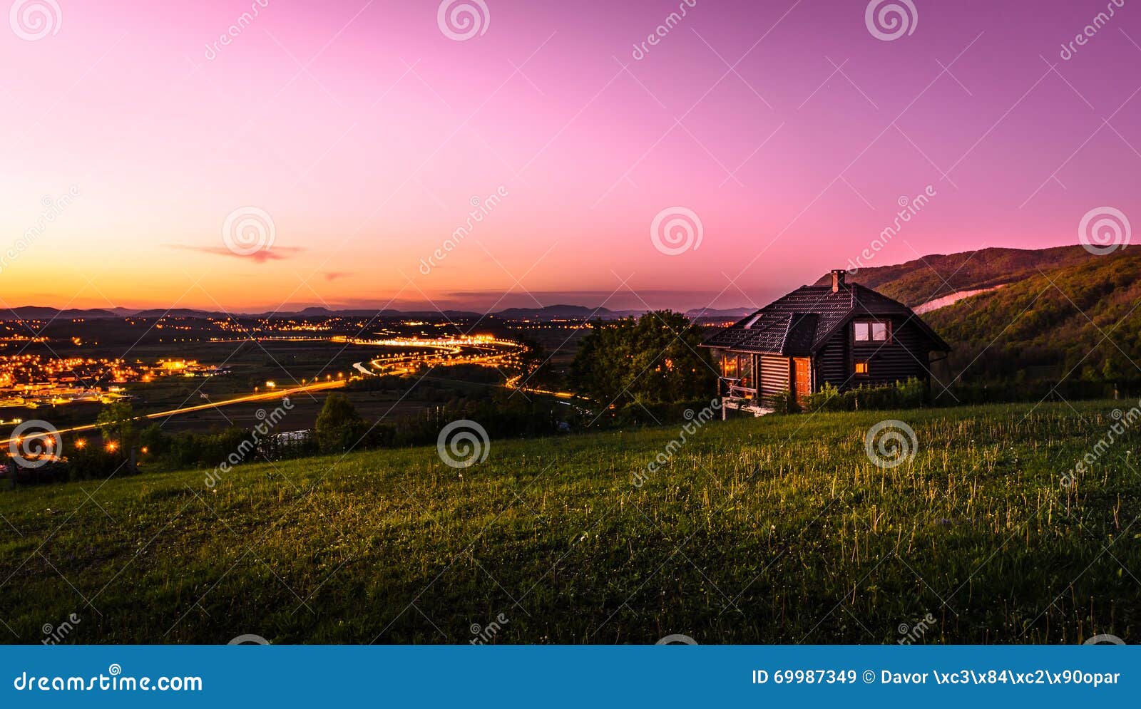 Hill top view stock image. Image of croatia, cabin, purple - 69987349