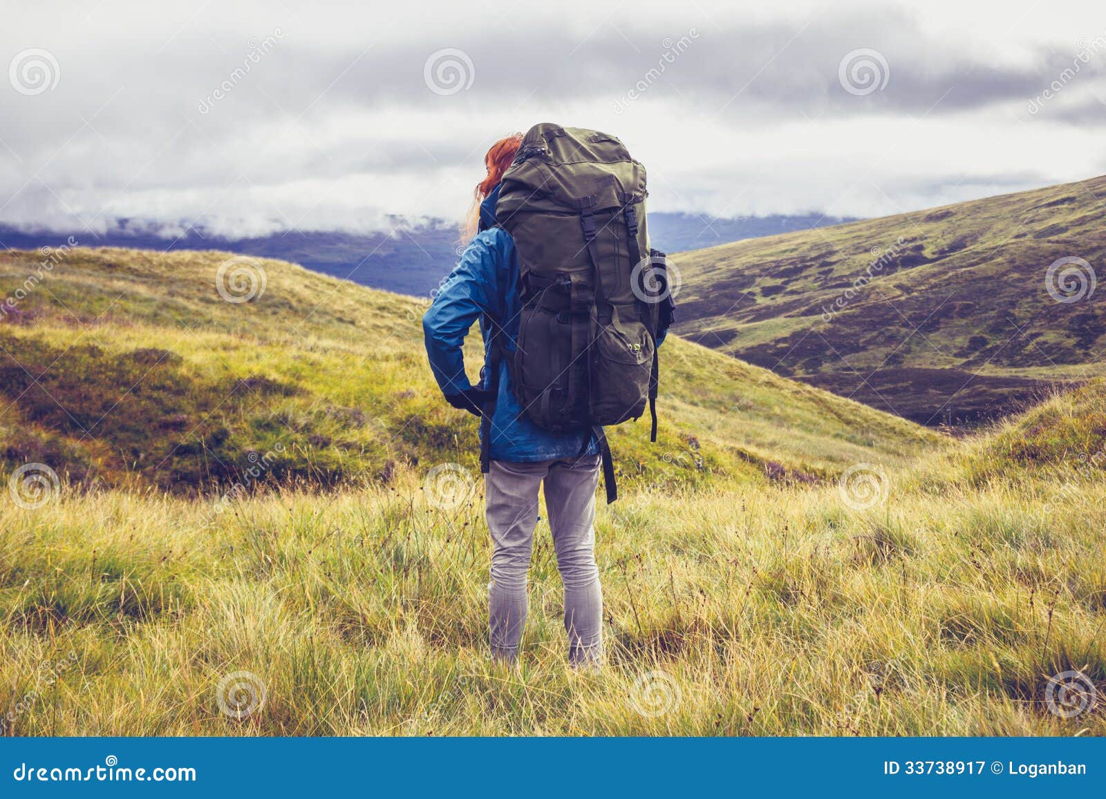 Hill Walker Standing in the Middle of Mountain Wilderness Stock Image ...