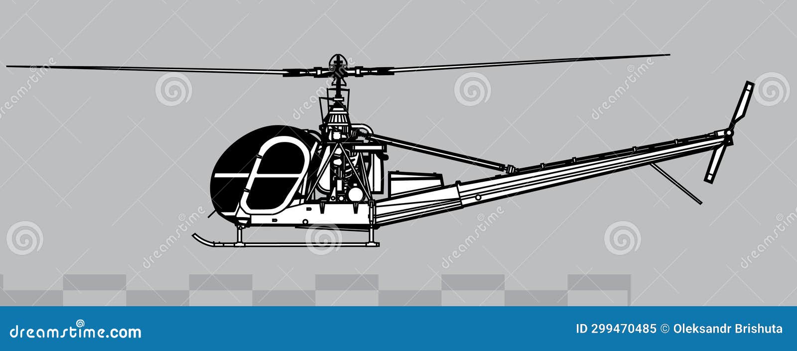 Hiller OH-23 Raven. Vector Image of Light Observation Helicopter Stock ...
