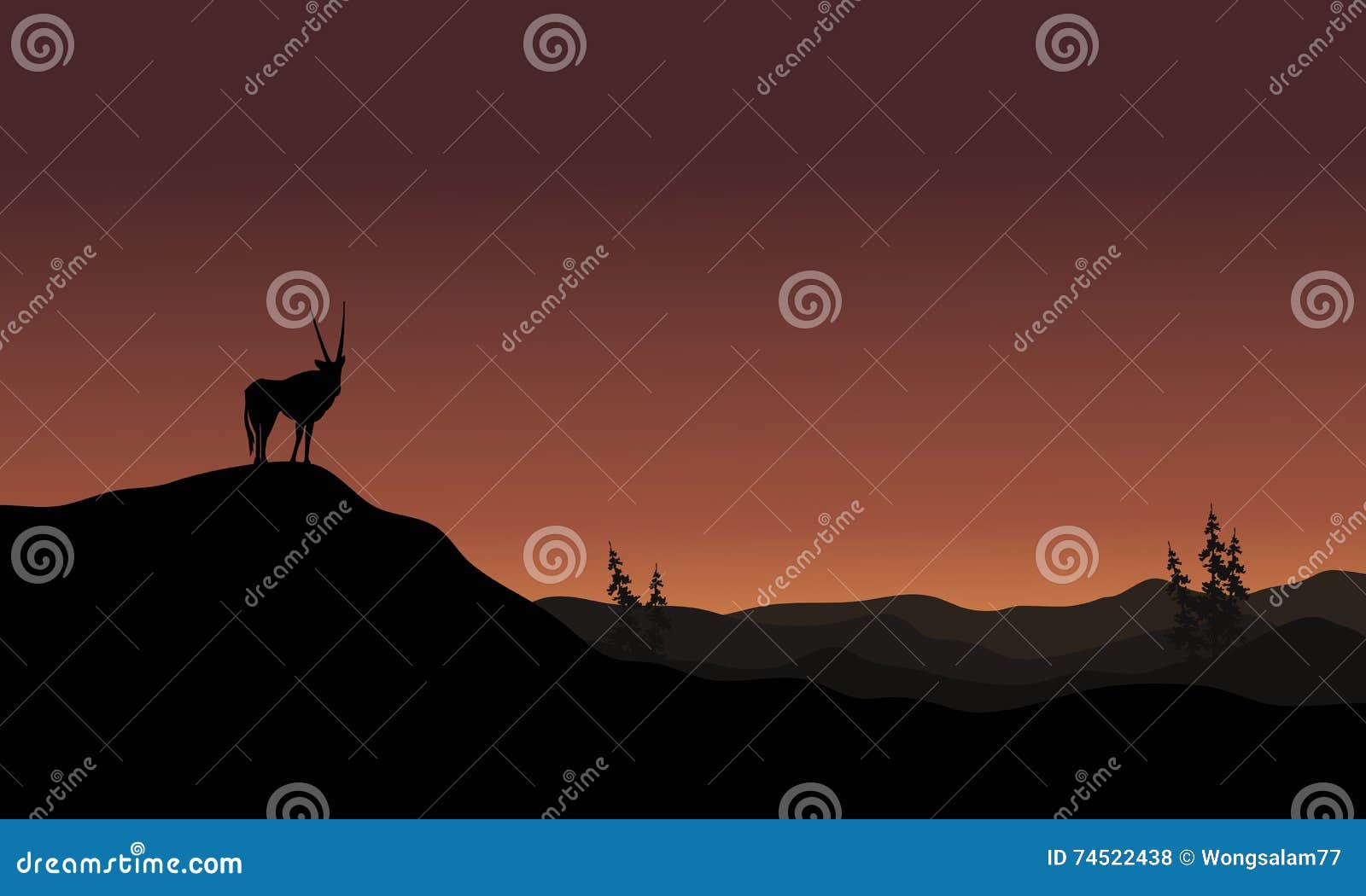On Hills Antelope Landscape Silhouette Stock Vector - Illustration of ...