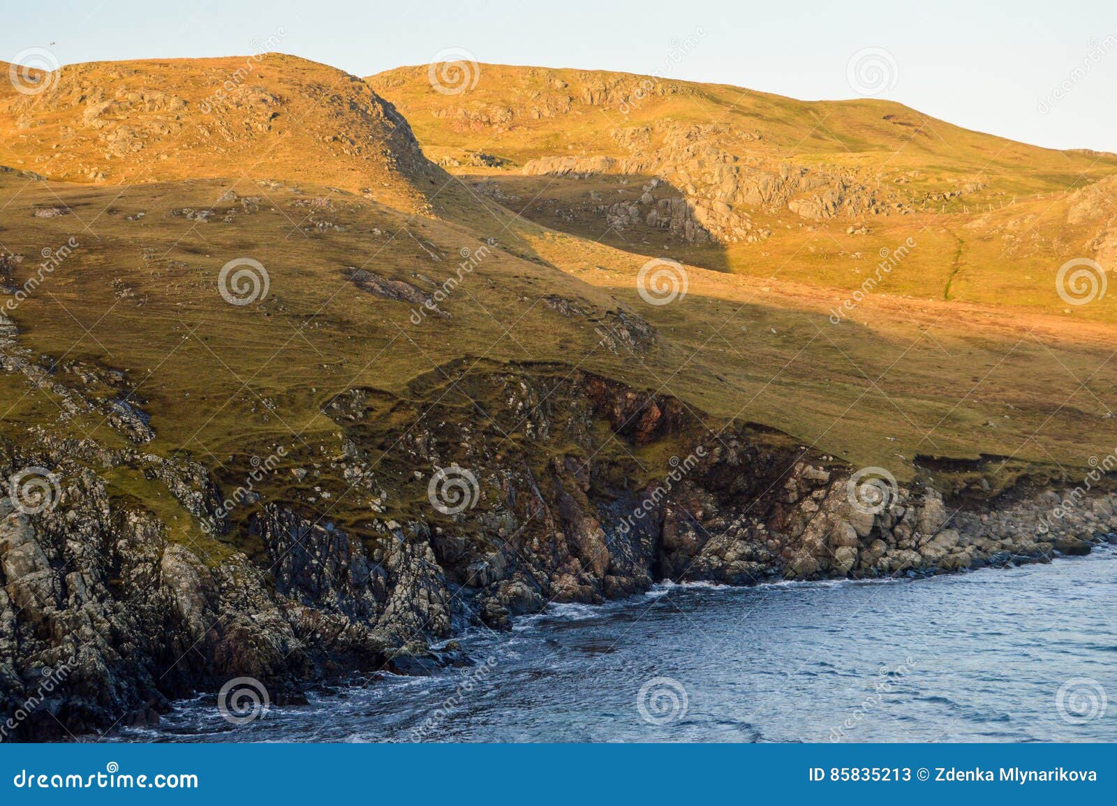 Hills and Cliffs in Mavis Grind, Shetland Islands Stock Image - Image ...