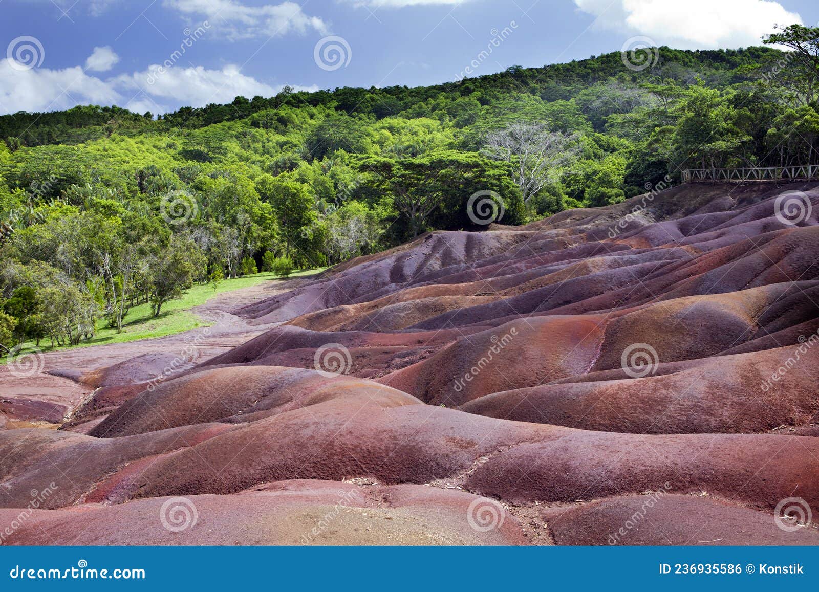 A Hillside with Brightly Color Sand in the Chamarel, Mauritius, Stock ...