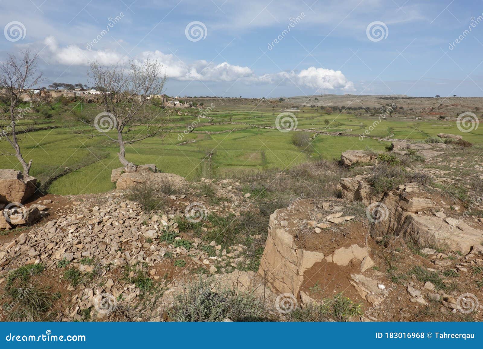 Hilly Area and Fields in a Village Stock Photo - Image of rock, geology ...