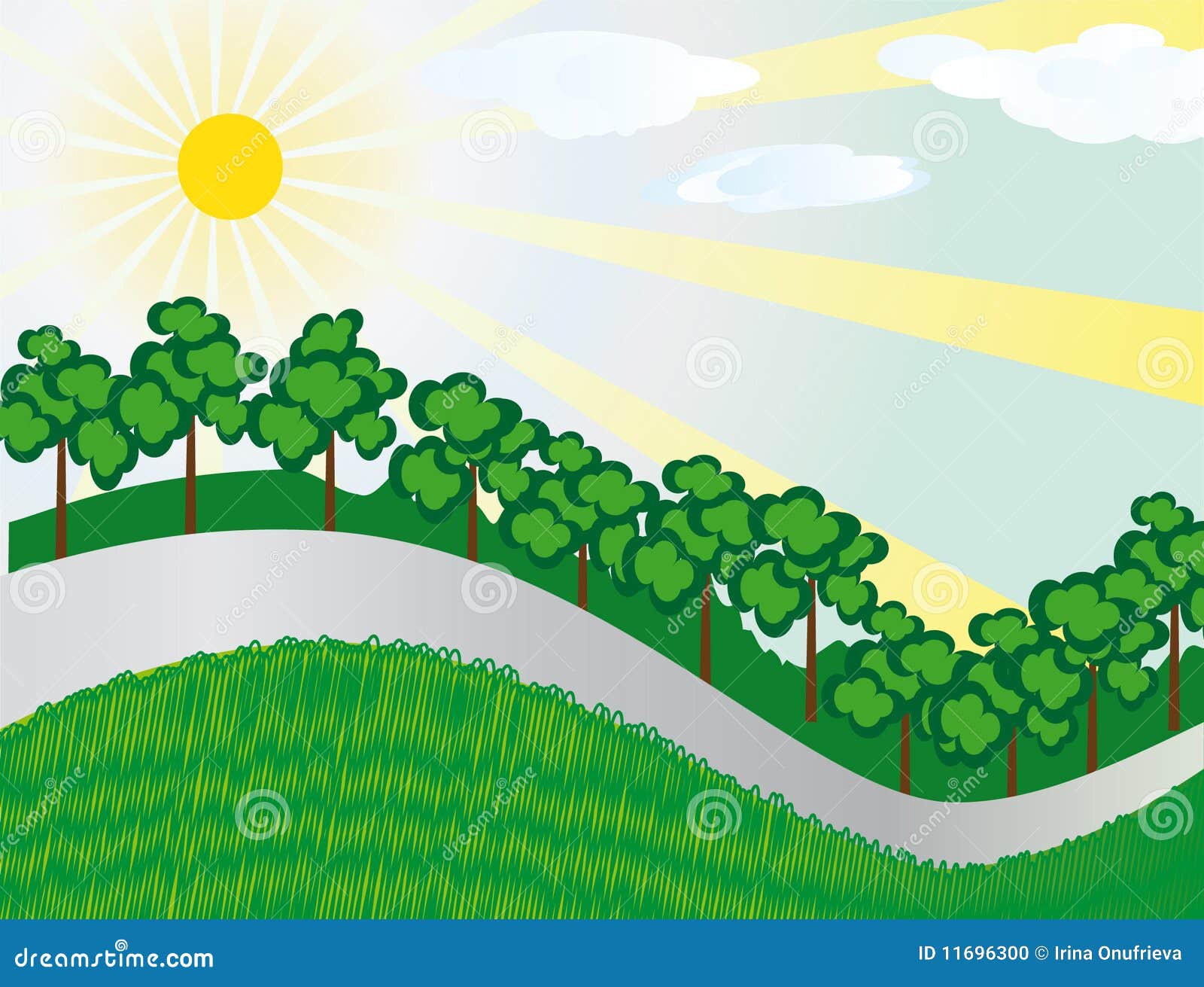 The Hilly Landscape with a Road Stock Vector - Illustration of blue ...