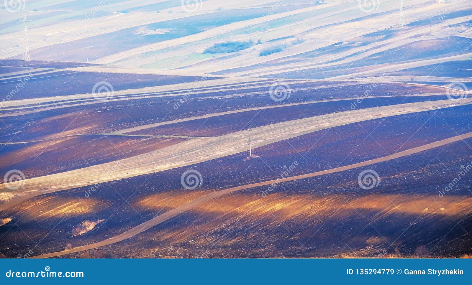 Hilly Terrain with Parts of Multicolored Land. Stock Image - Image of ...