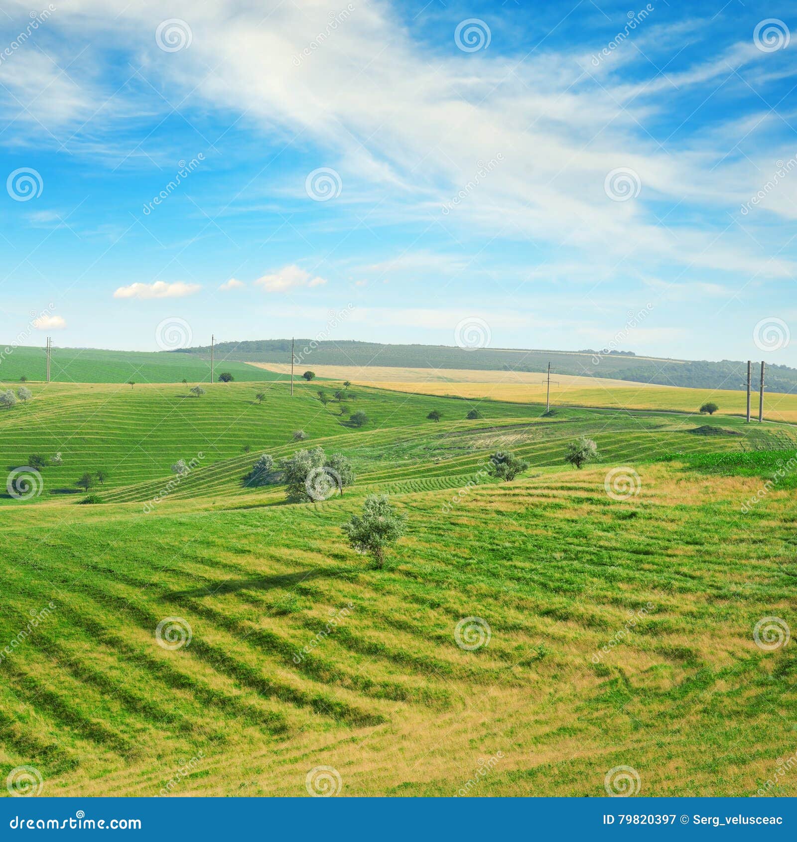 Hilly Terrain with a Terrace and a Blue Sky Stock Image - Image of ...