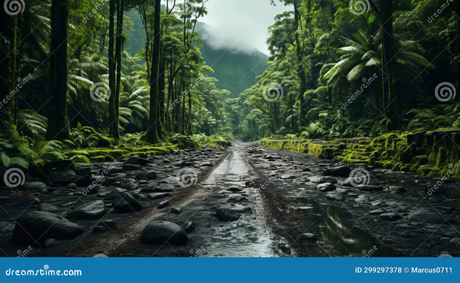 A Hilly Unasphalted Road Leading through the Middle of the Jungle Stock ...
