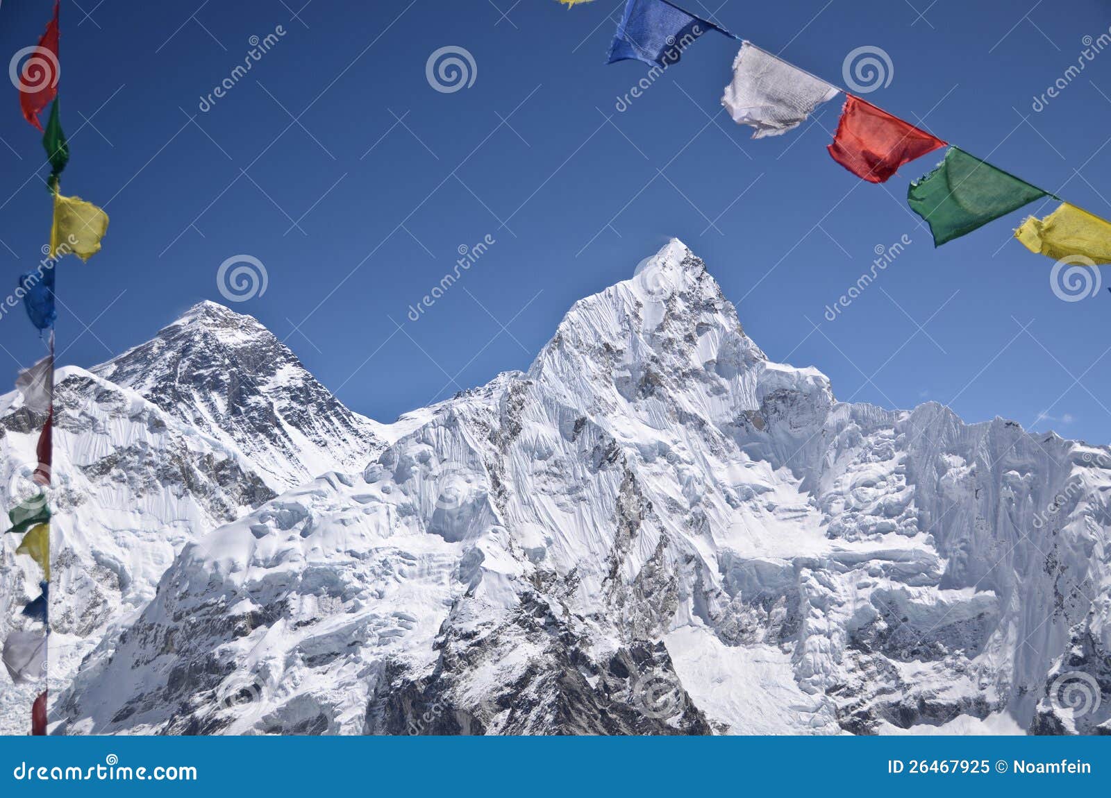 Mount Everest and Praying Flags Stock Image - Image of float, culture ...