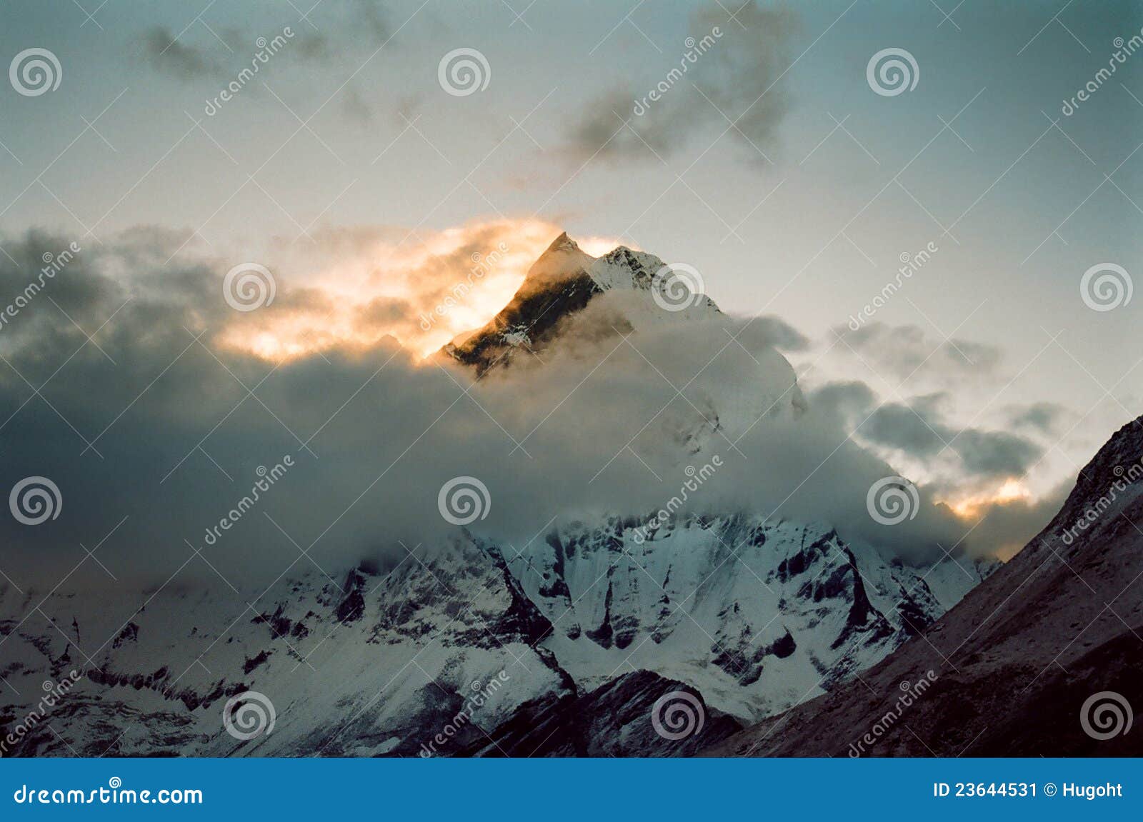 Himalaya Mountains Sunset, Nepal Stock Image - Image of annapurna ...