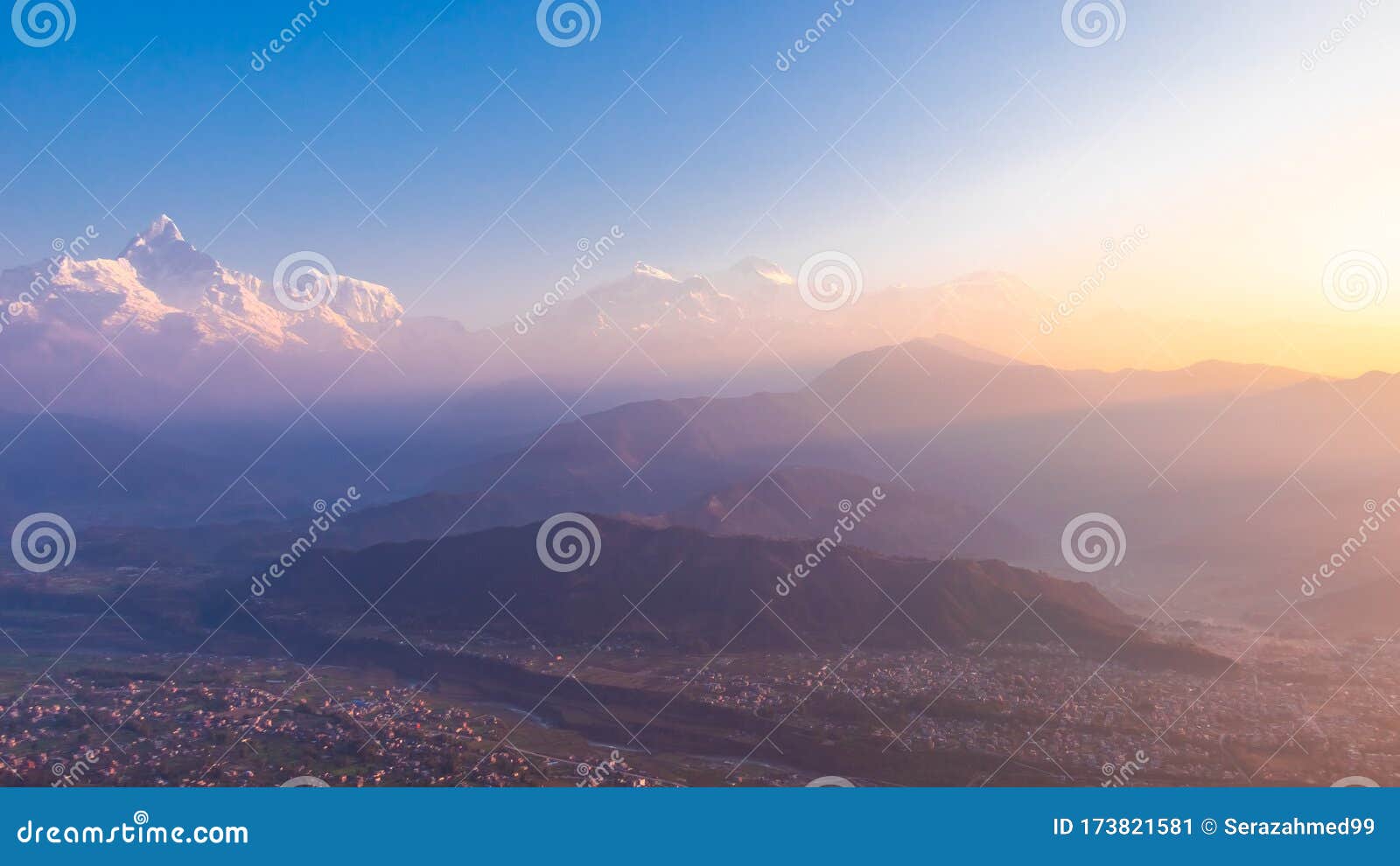 Himalaya Range during Sunrise. First Rays of Sun Hitting the Himalayas ...