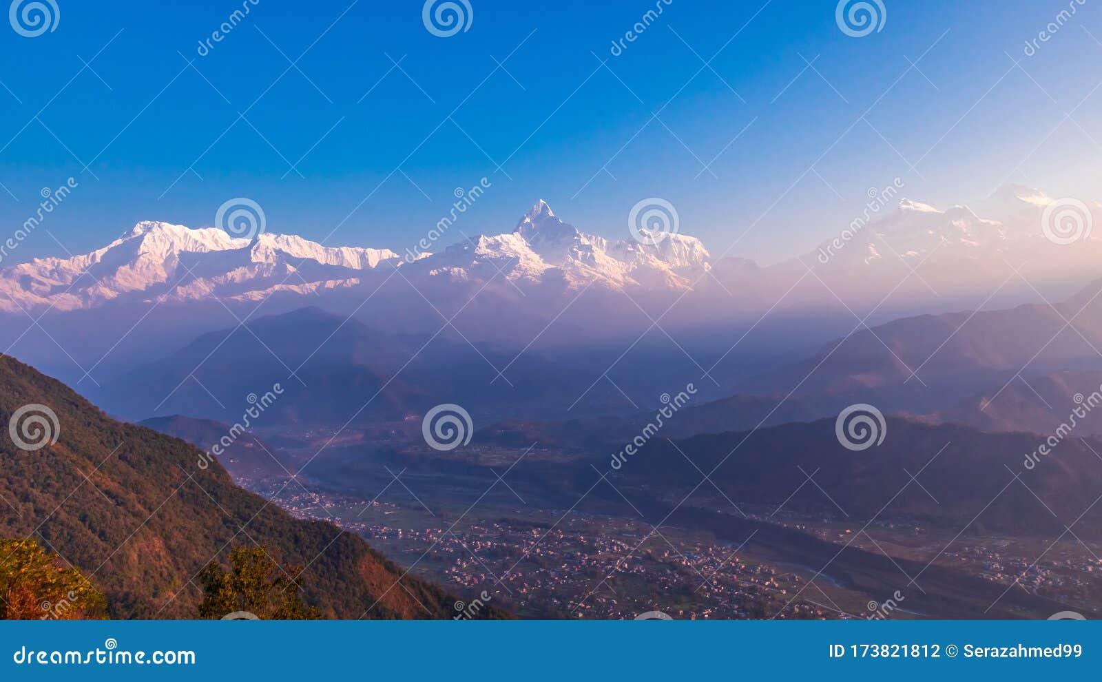 Himalaya Range during Sunrise. First Rays of Sun Hitting the Himalayas ...