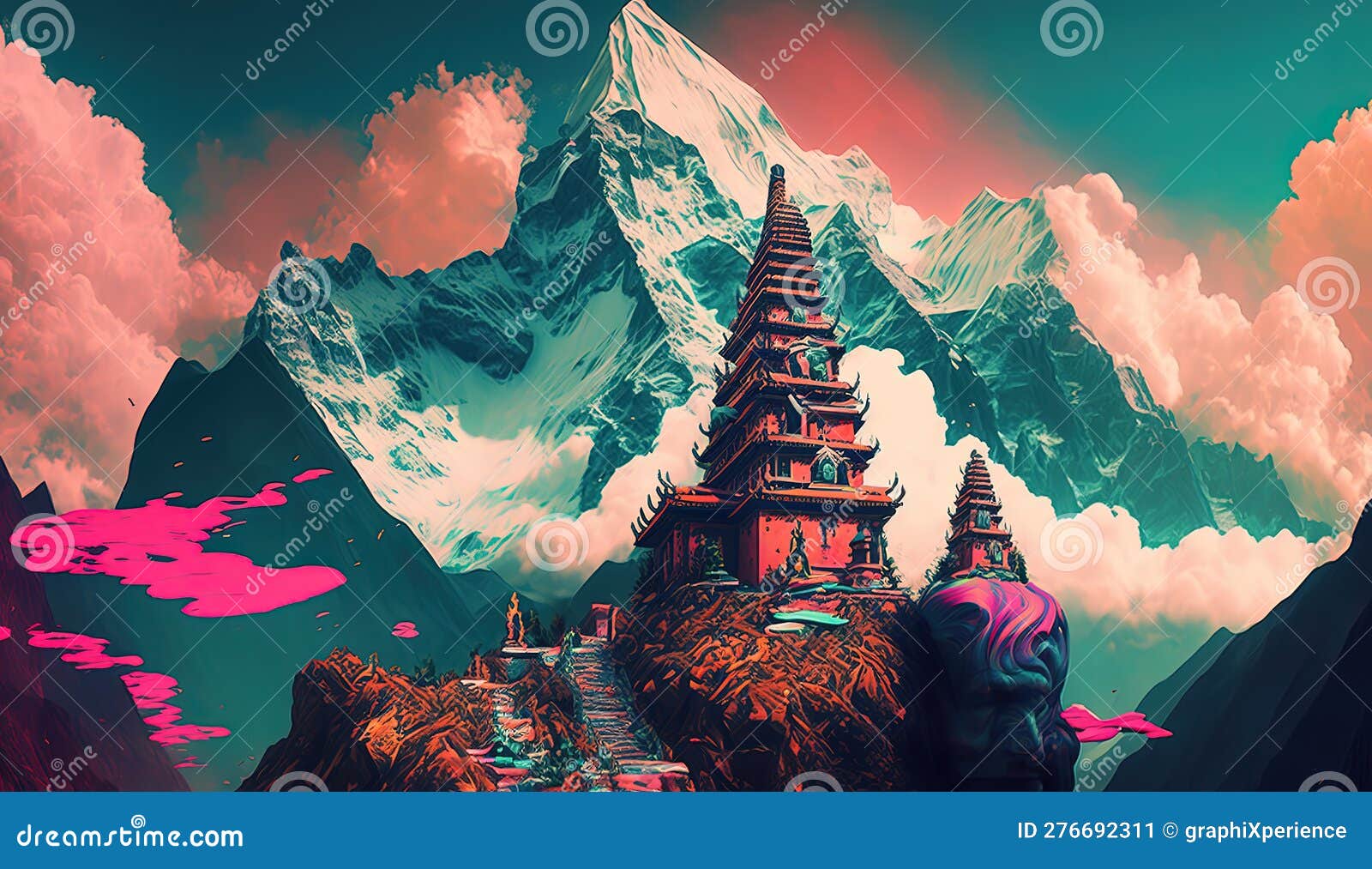 Himalayan Adventure Collage Stock Illustration - Illustration of peaks ...