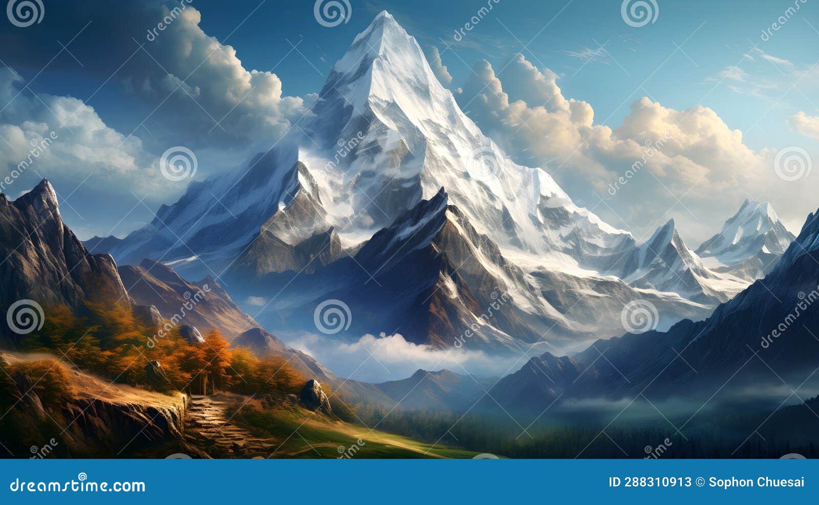 Himalayan Mountain Painting Art. AI Generated Stock Illustration ...