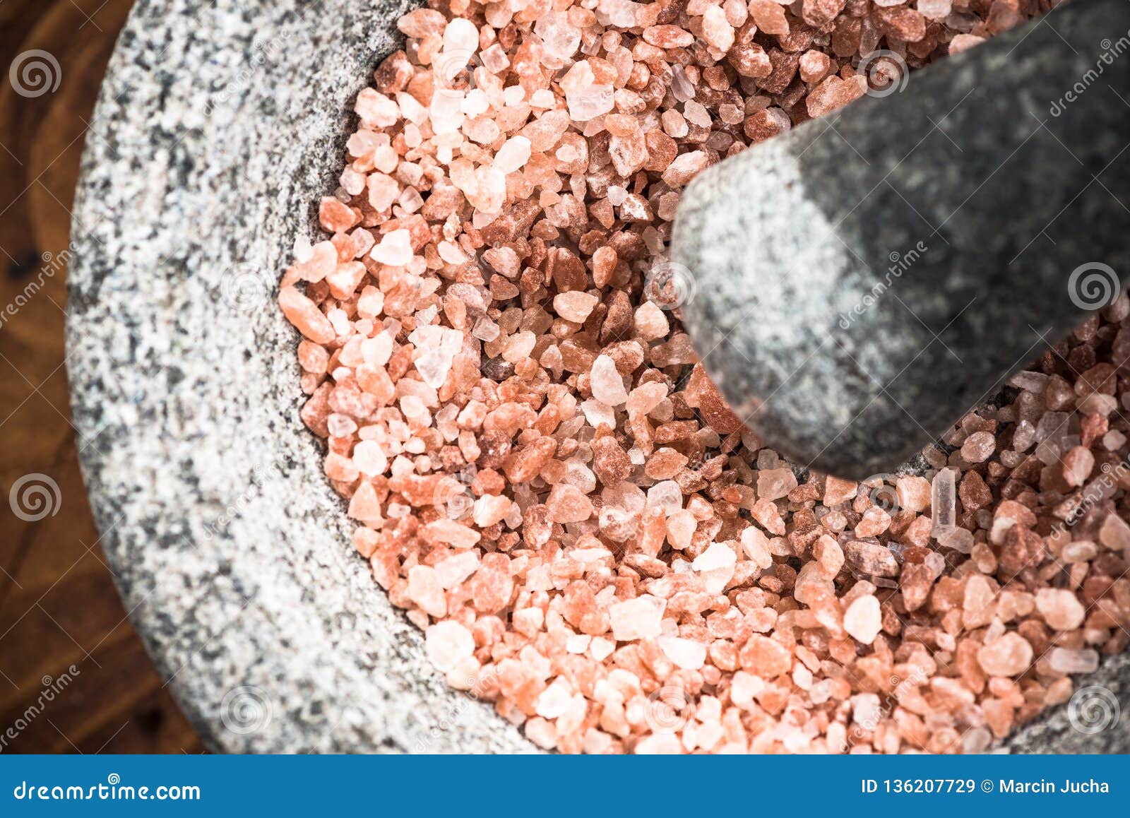 Himalayan Pink Salt Seed in Granite Mortar or Pestle Stock Image ...