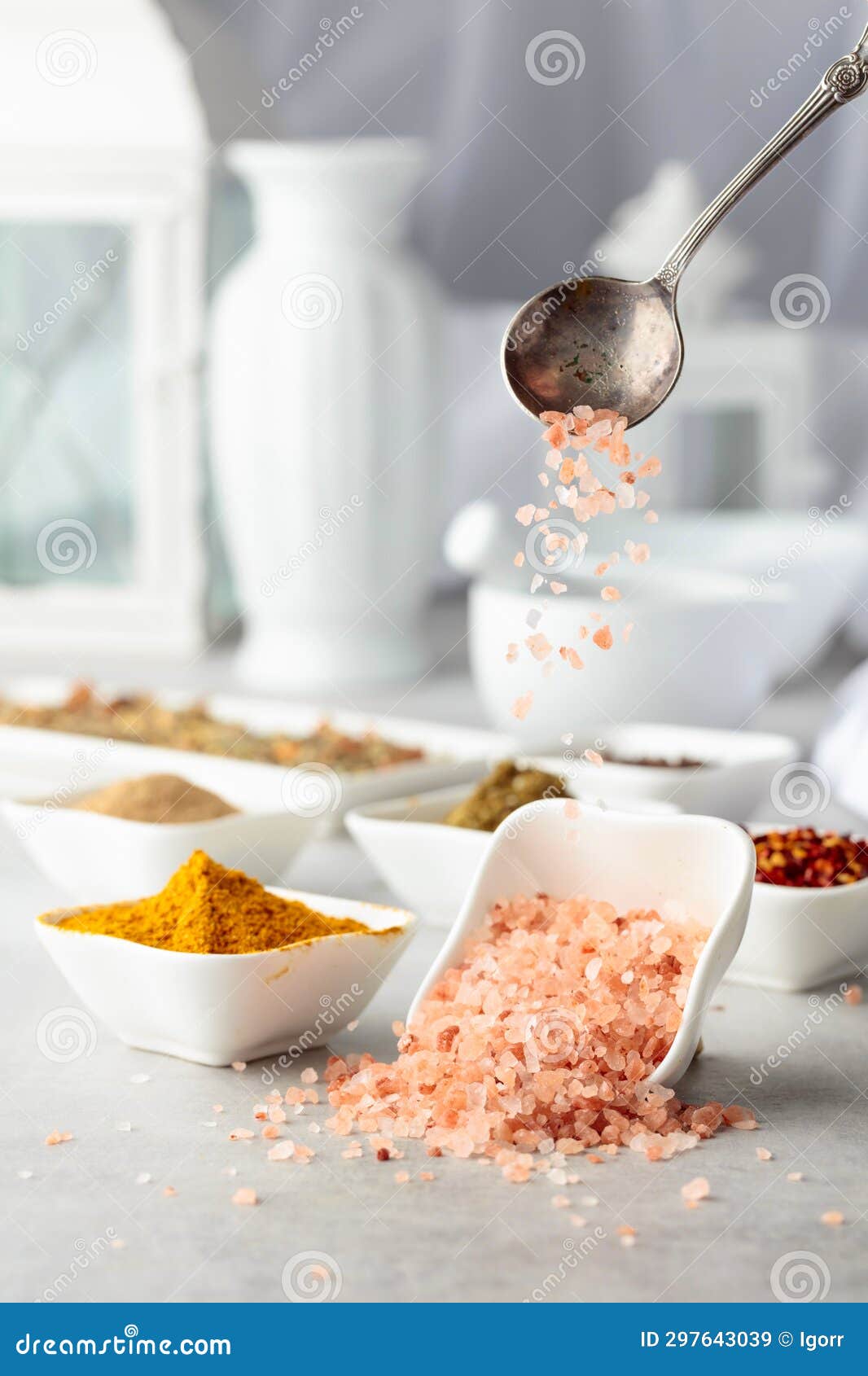 Himalayan Pink Salt and Various Spices Stock Image - Image of cooking ...