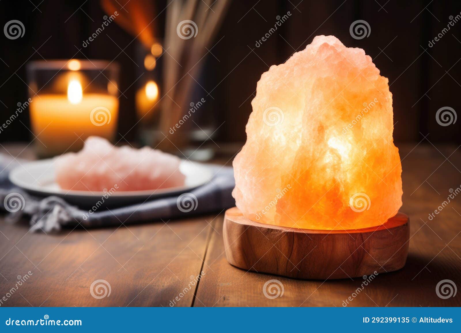Himalayan Salt Lamp Glowing Warmly on a Wooden Table Stock Image ...