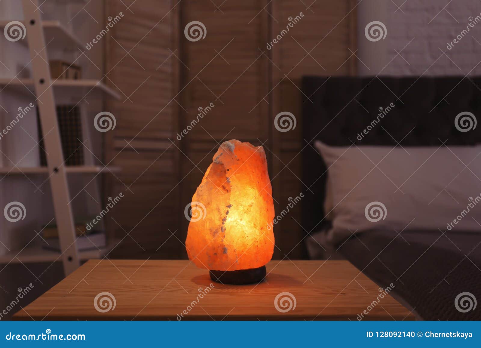 Himalayan Salt Lamp on Table Stock Photo - Image of table, decor: 128092140