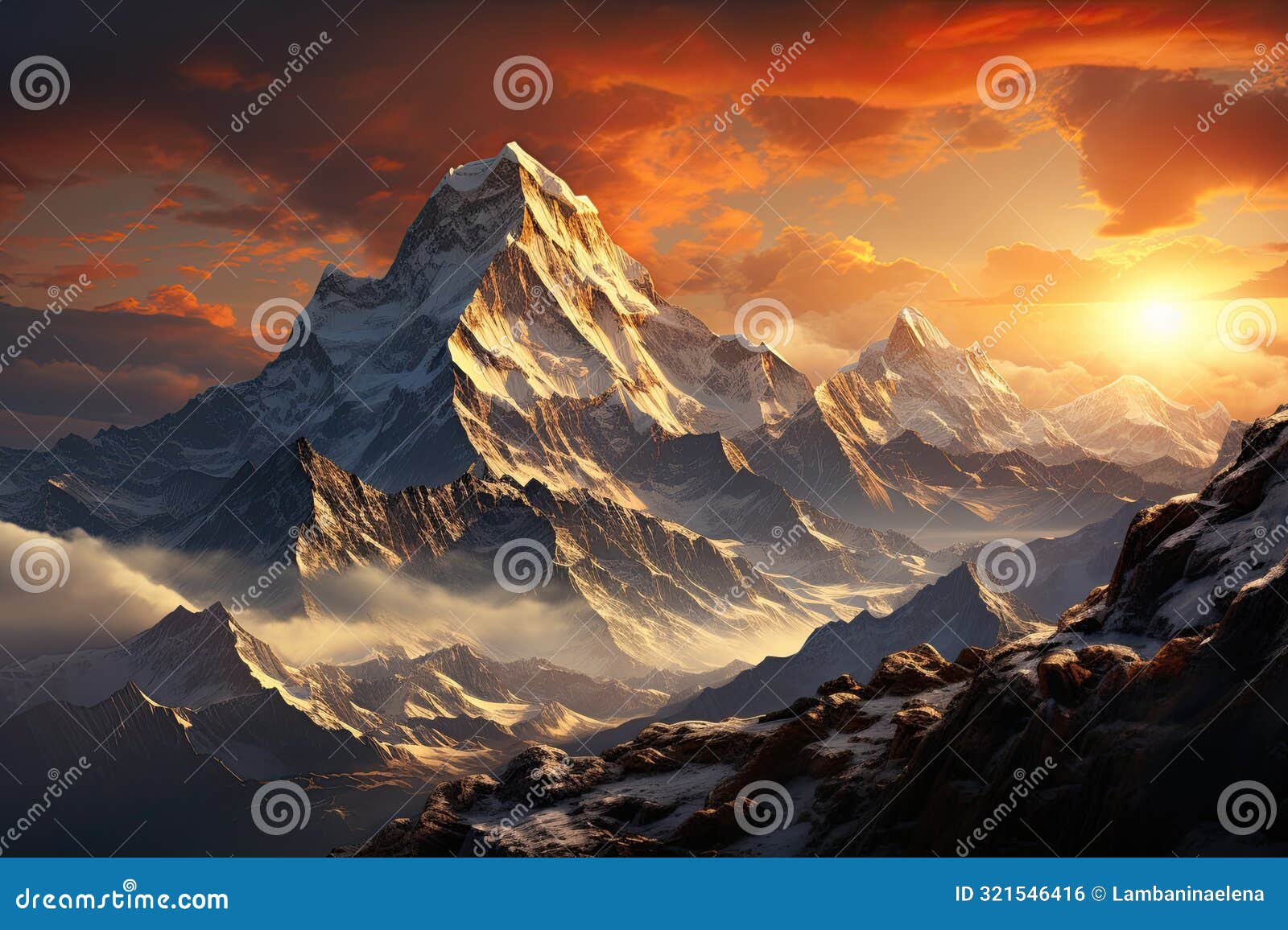 Himalayas. Mountain Range at Sunrise or Sunset. Generative AI Art Stock ...