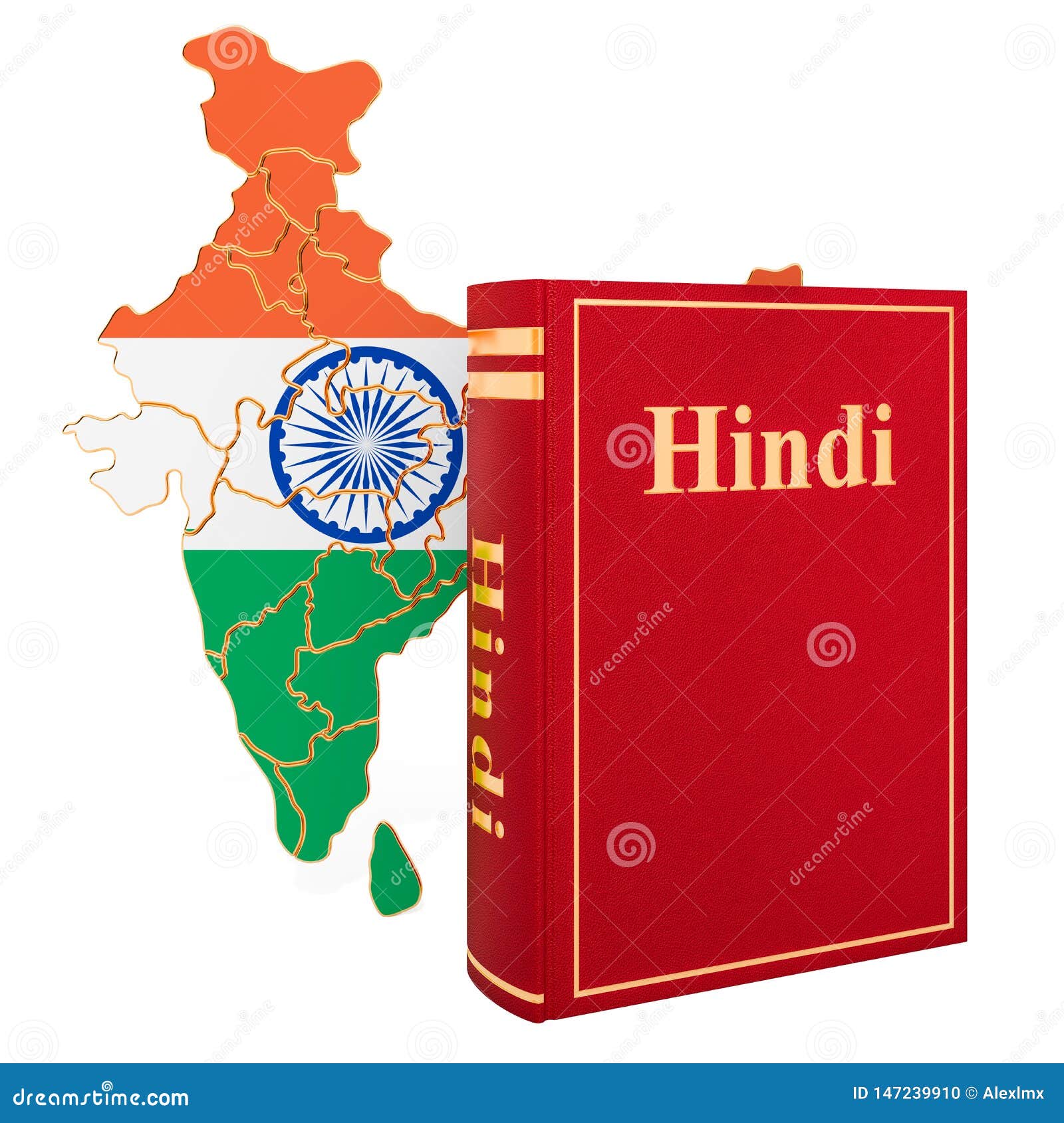 Hindi Language Book With Map Of India, 3D Rendering Stock Illustration ...