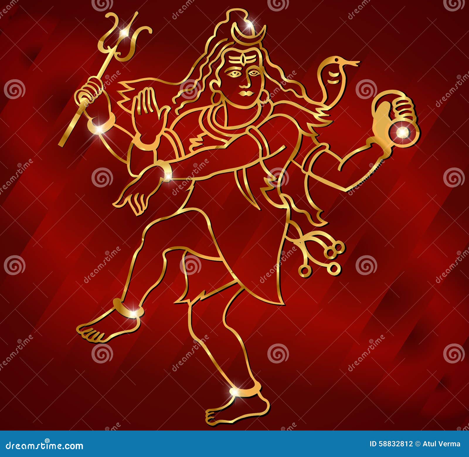 Hindu Deity Lord Shiva on a Sparkling Red Background Stock Illustration ...