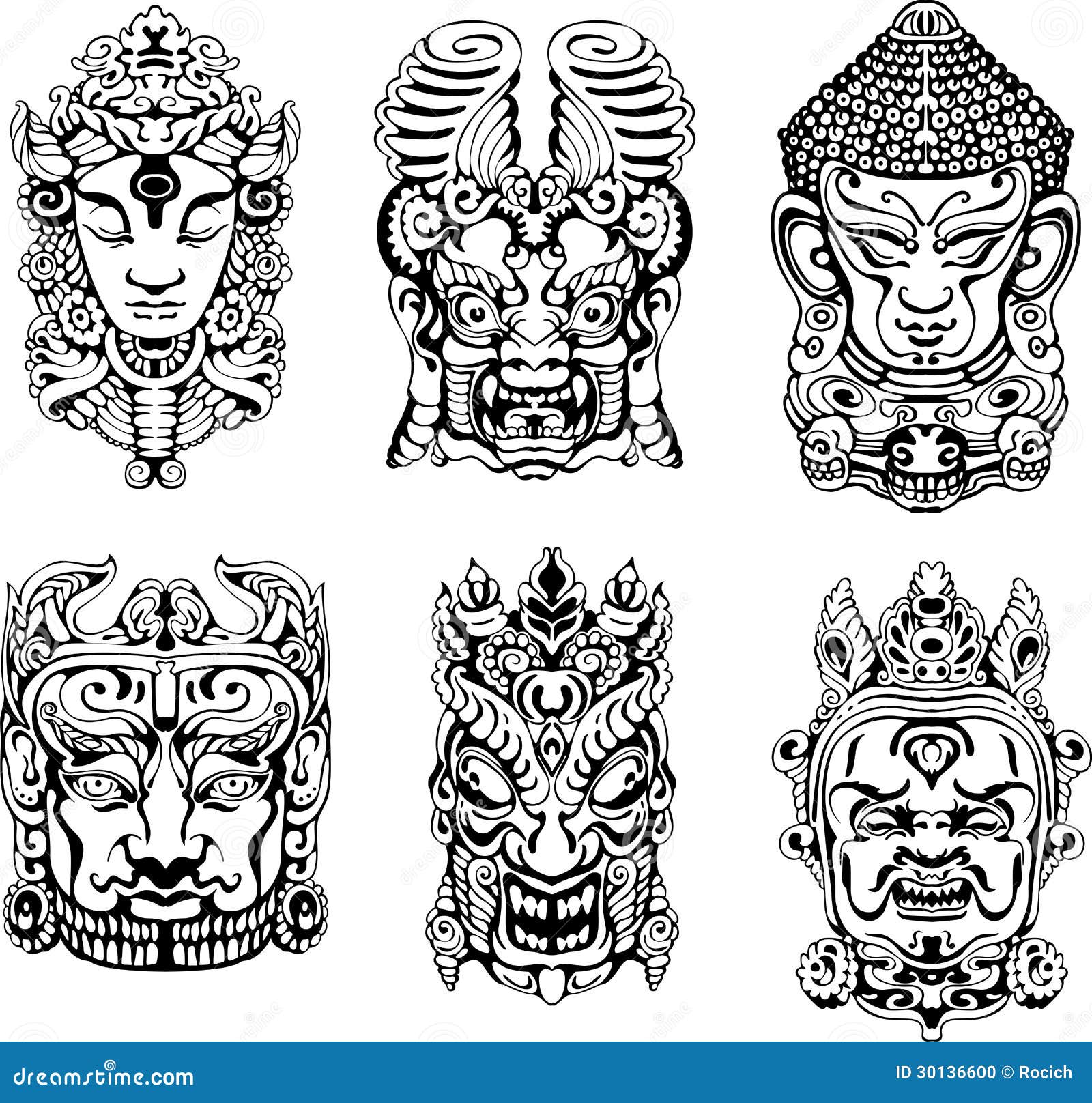 Hindu deity masks stock vector. Illustration of mythical - 30136600
