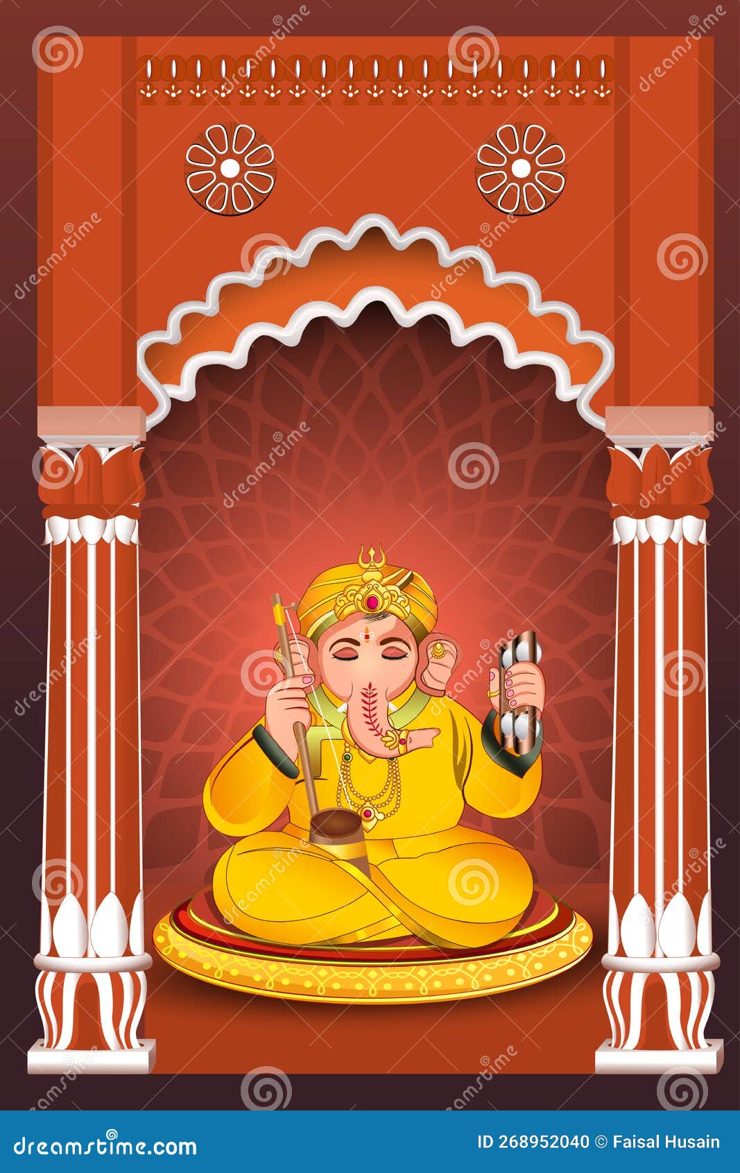 Lord Ganesh Playing Musical Instrument Stock Vector - Illustration of ...