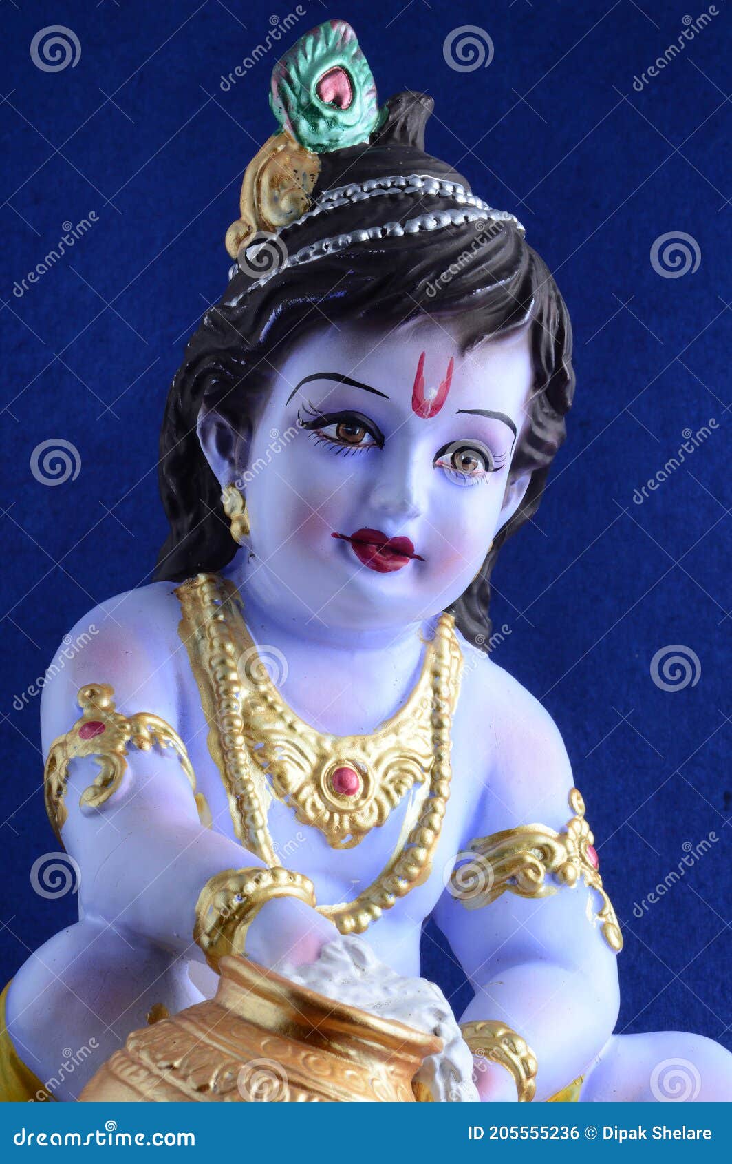 Hindu God Krishna on Blue Background Stock Photo - Image of culture ...