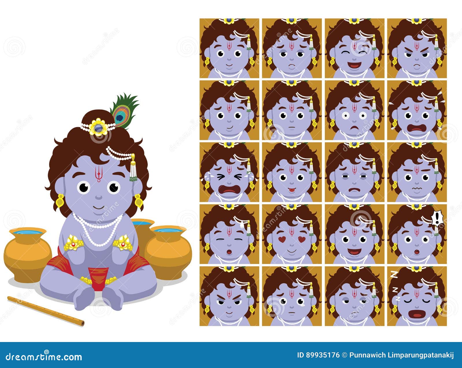 Hindu God Krishna Cartoon Emotion Faces Vector Illustration Stock ...