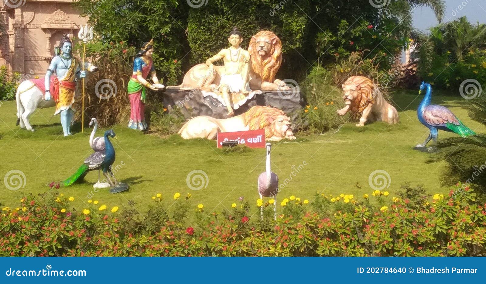 Hindu god with lion stock photo. Image of plant, lawn - 202784640