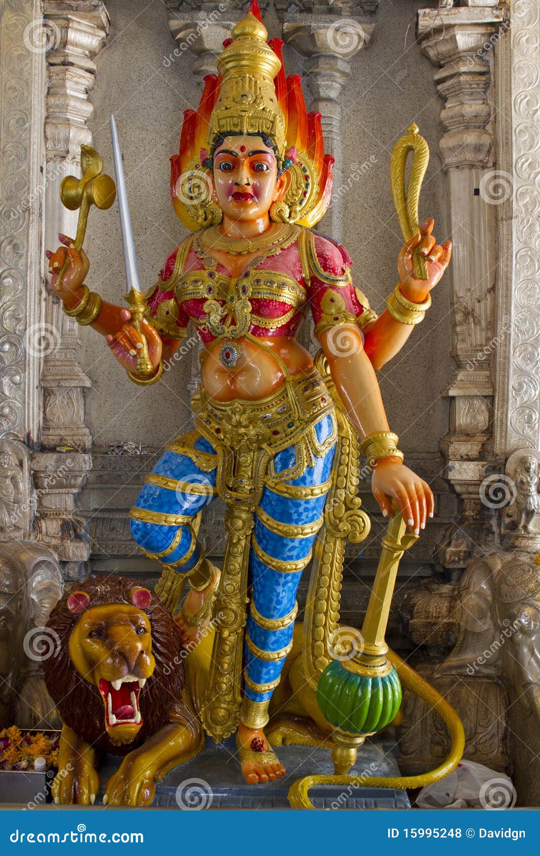 Hindu Goddess Durga on Lion Stock Photo - Image of decorations ...