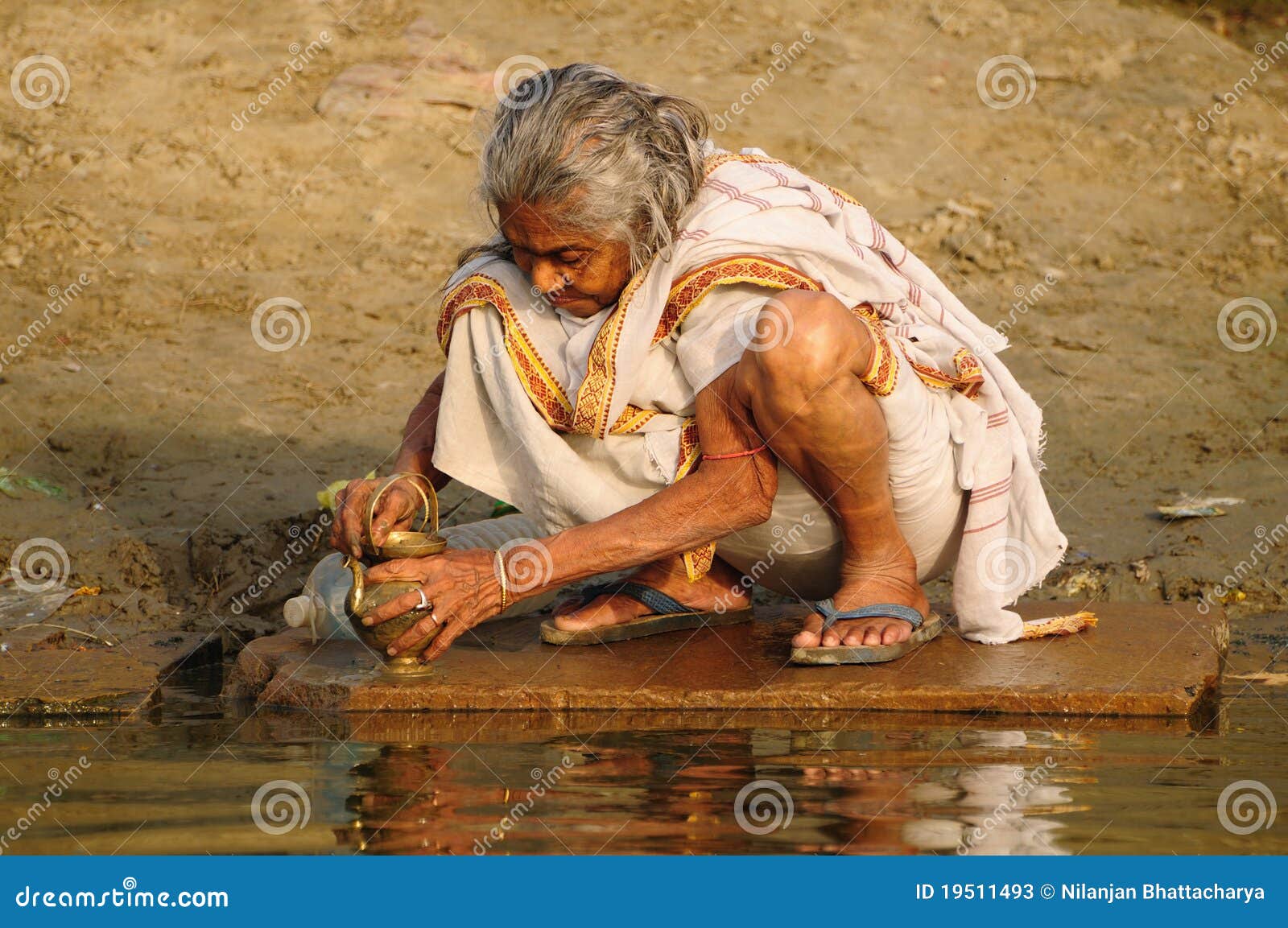 Hindu Pilgrim Cleaning Prayer Utensil Editorial Stock Photo - Image of ...
