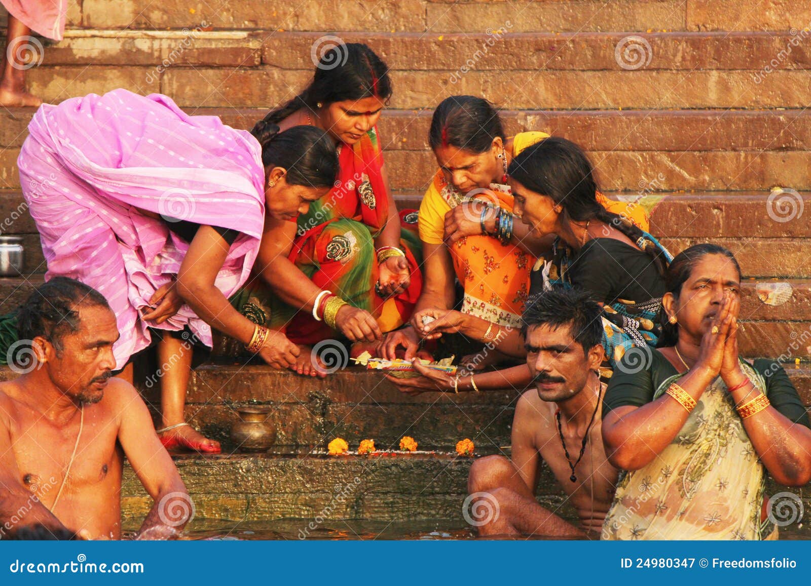 Hindu Pilgrims Doing Rituals At Varanasi,India Editorial Photo ...