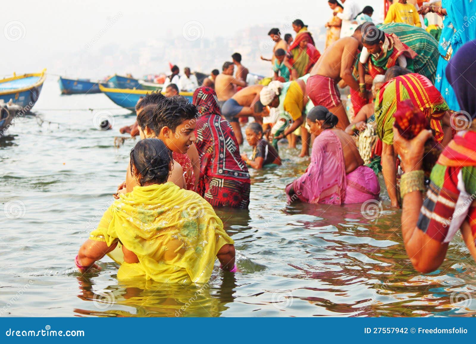 Hindu Pilgrims Taking Bath At Varanasi Editorial Photography - Image of ...