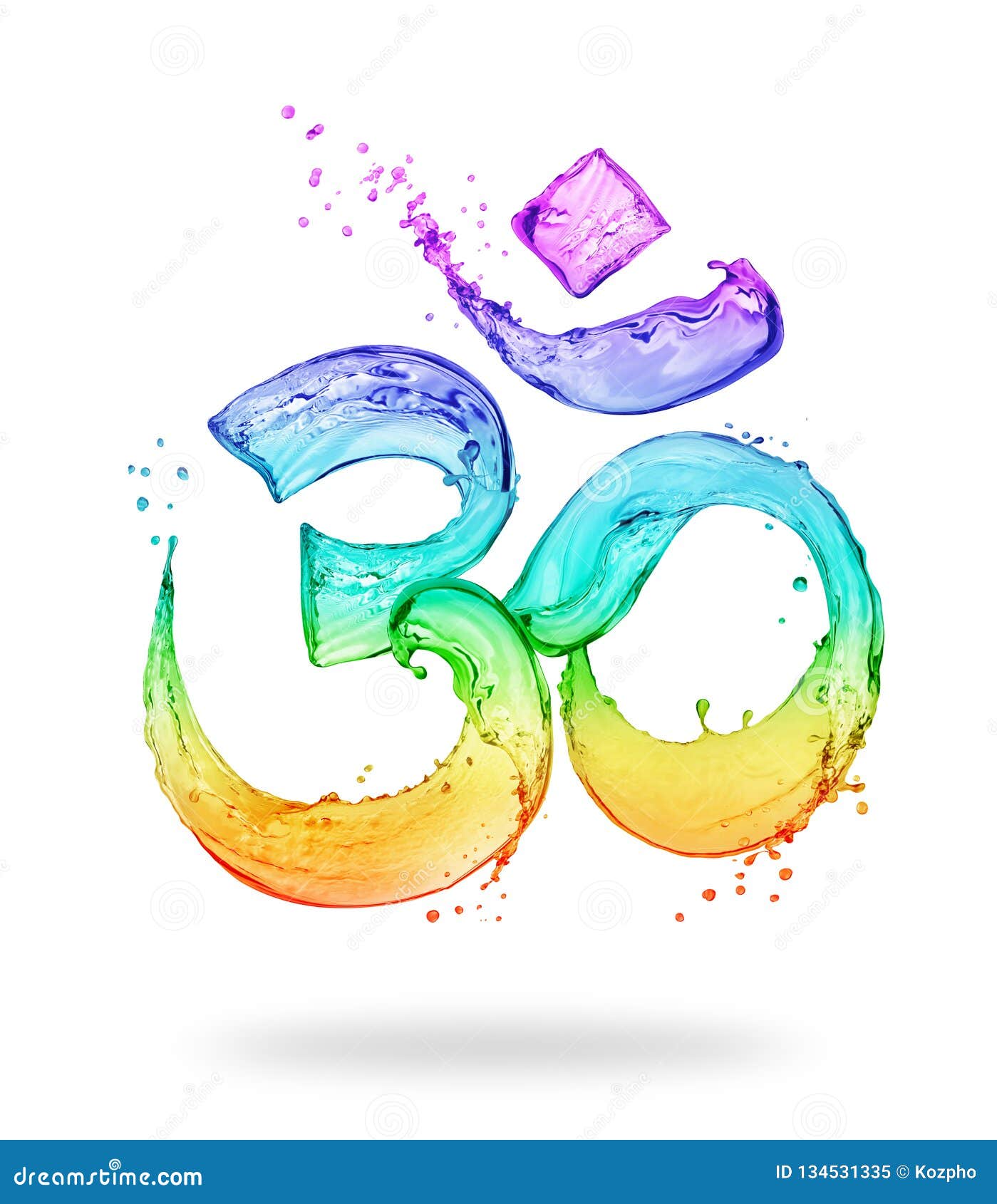 Hindu Sign Om Made of Colored Water Splashes on White Background Stock ...