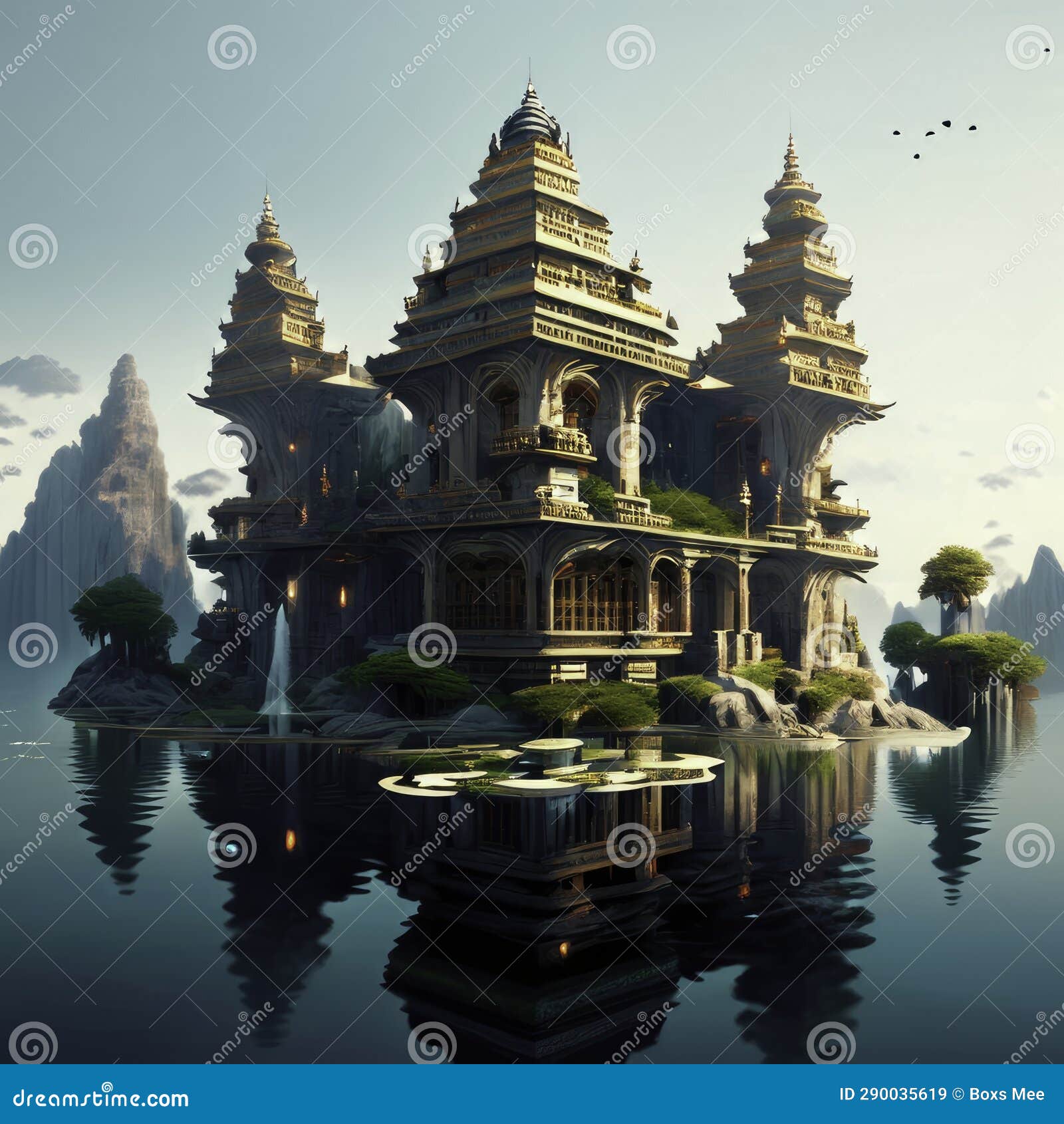 Hindu Temple in the Morning, 3d Rendering. Computer Digital Drawing ...