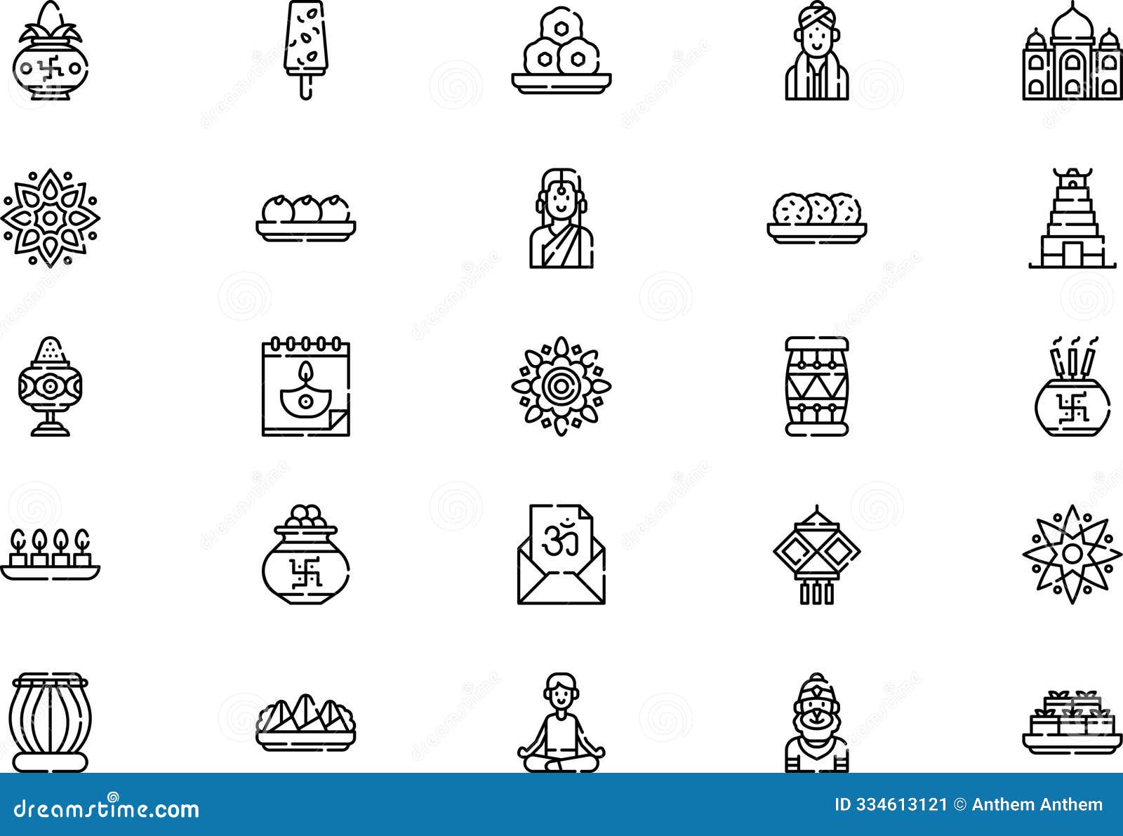 Hinduism Icons Collection is a Vector Illustration with Editable Stroke ...