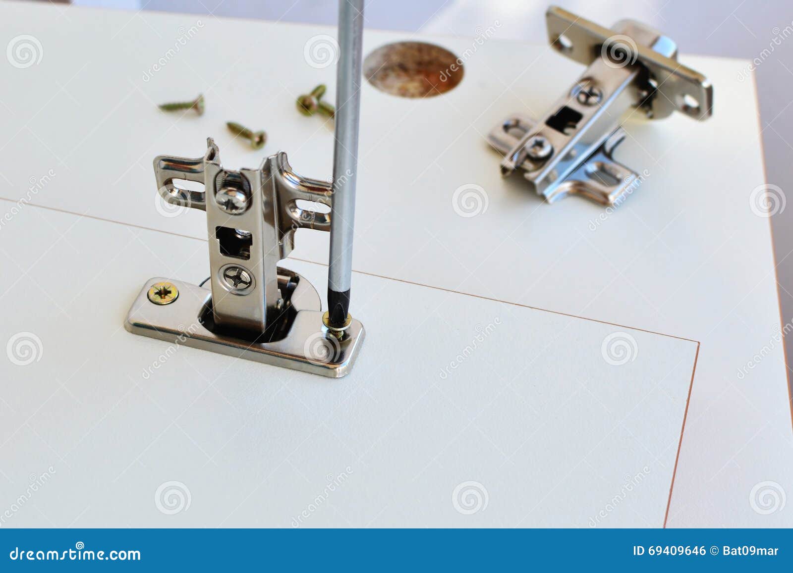 Hinge Assembly on Kitchen Cabinet Door Stock Photo - Image of systems ...
