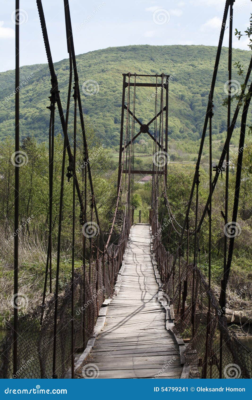 Hinged Bridge Over Mountain River Stock Image - Image of fall, brod ...