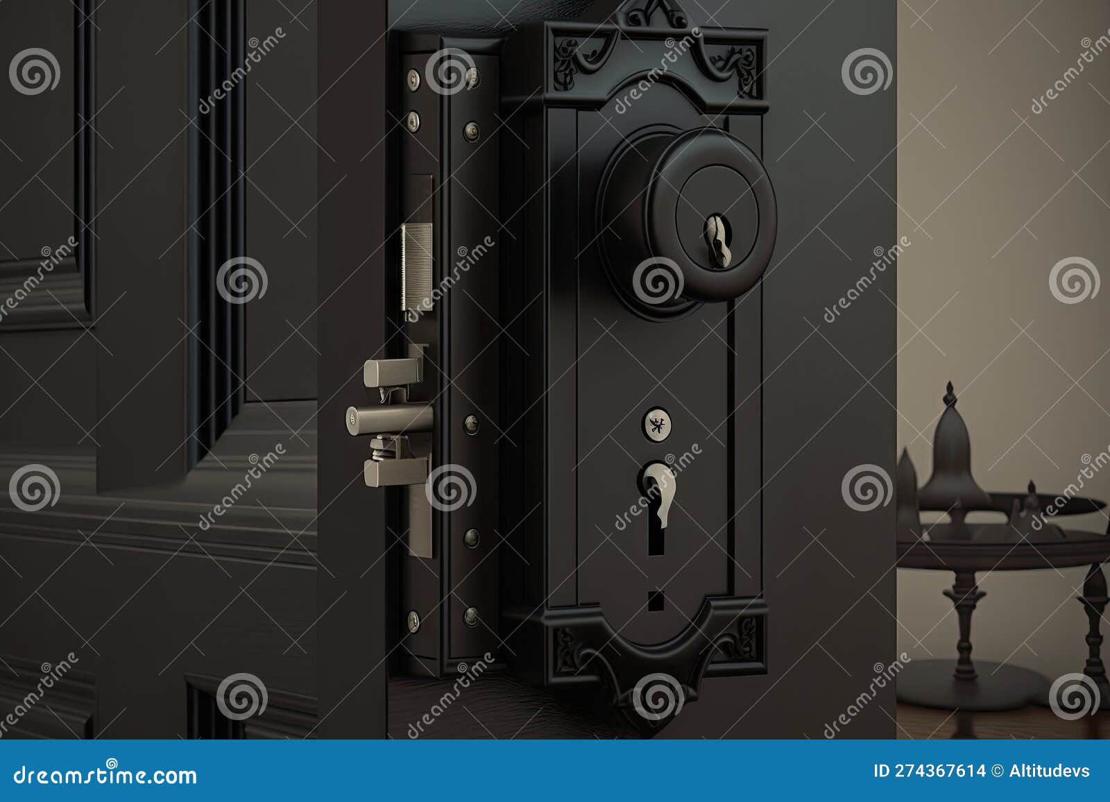 Hinged Door Lock, with Keyhole and Key, in Sleek Black Color Stock ...