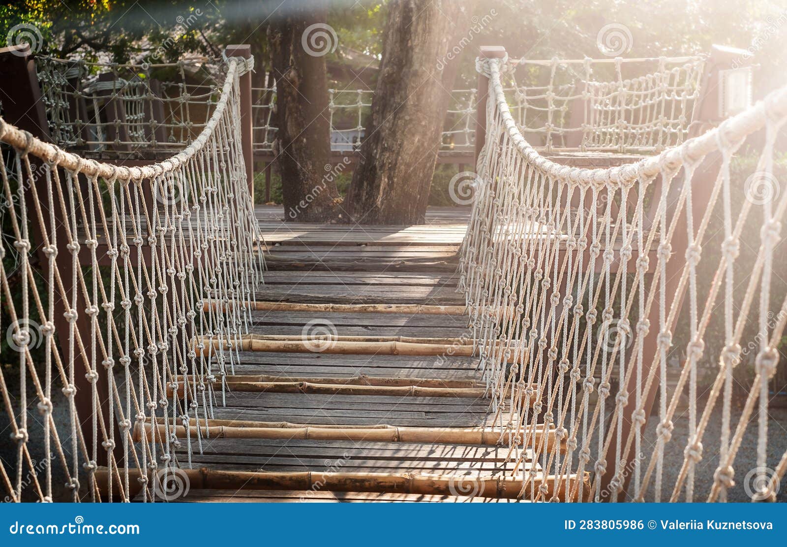 Hinged Wooden Bridge in the Park Stock Photo - Image of trekking ...