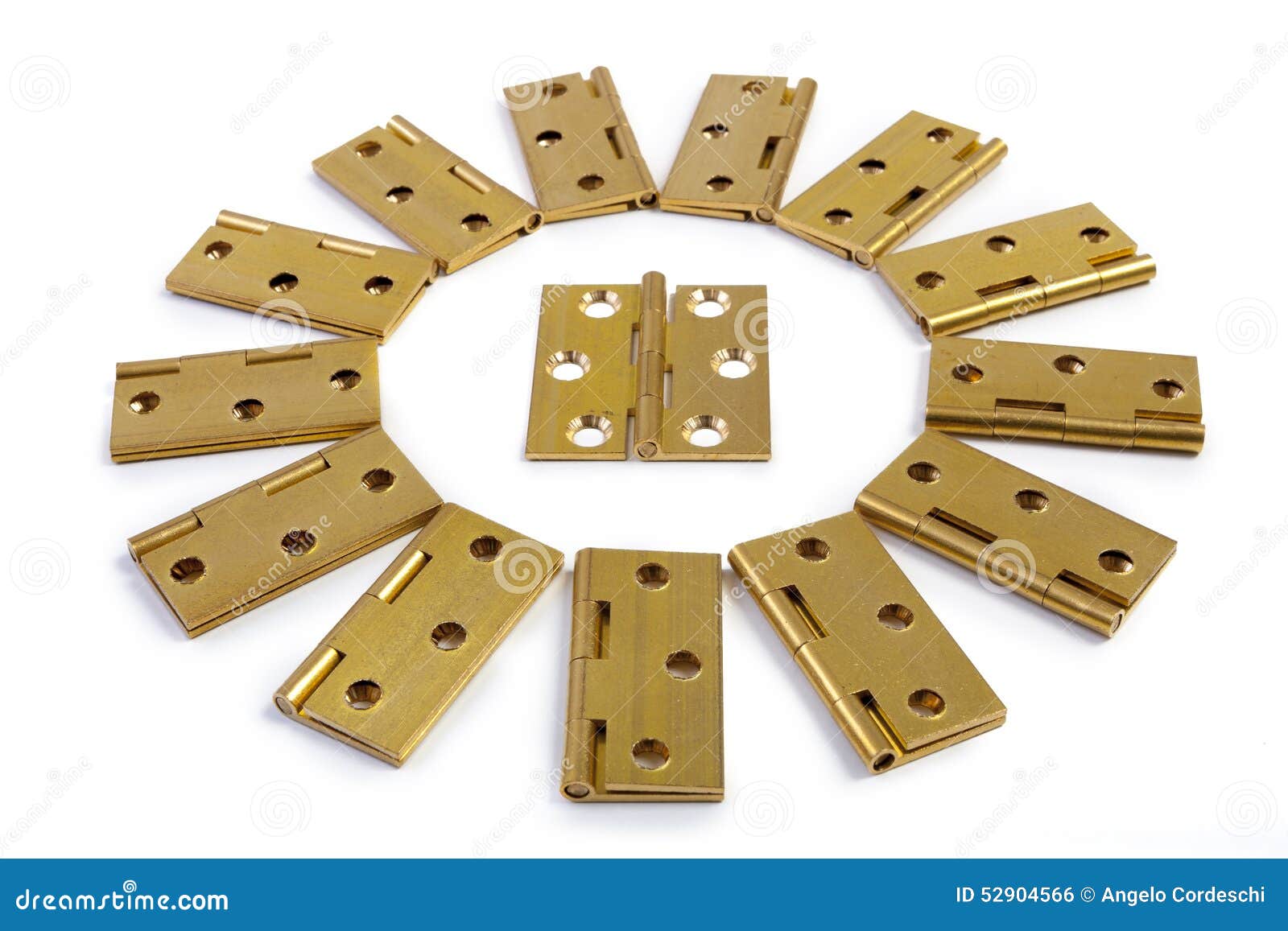Hinges for Doors Flower Sun Circle. Golden Brass. on White Stock Photo ...