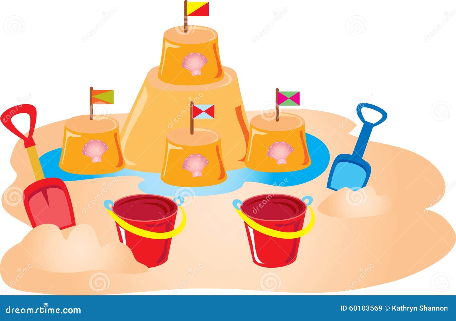 Hink Och Spade Och Sandslott Vektor Illustrationer - Illustration av ...