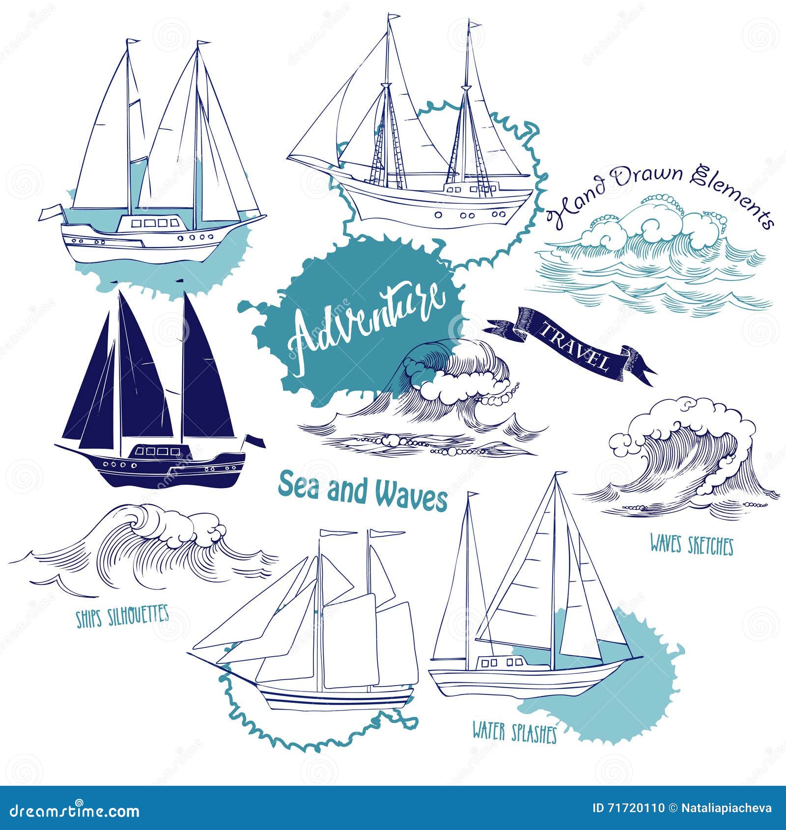 Hintergrund Mit Schiffen Und Wellen Vektor Abbildung - Illustration von ...