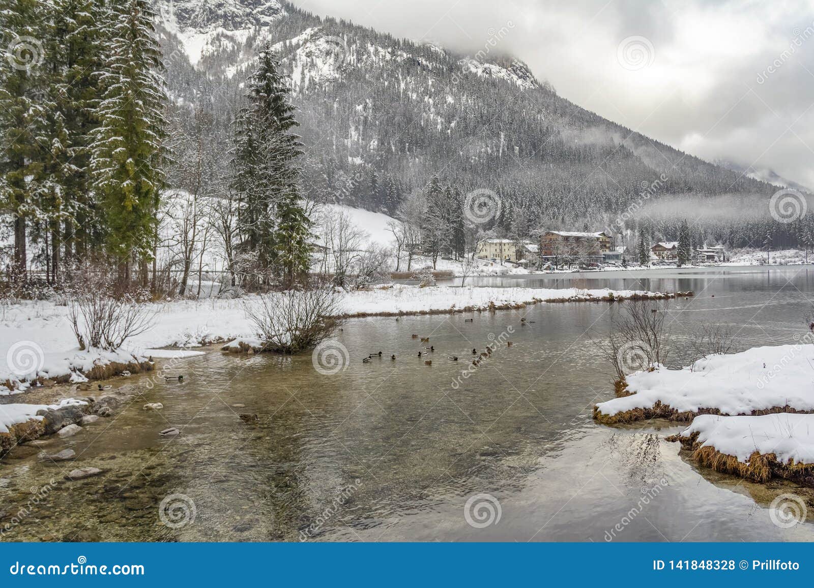 Hintersee at winter time stock photo. Image of frozen - 141848328
