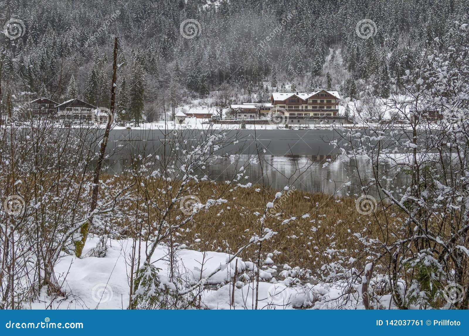 Hintersee at winter time stock image. Image of germany - 142037761
