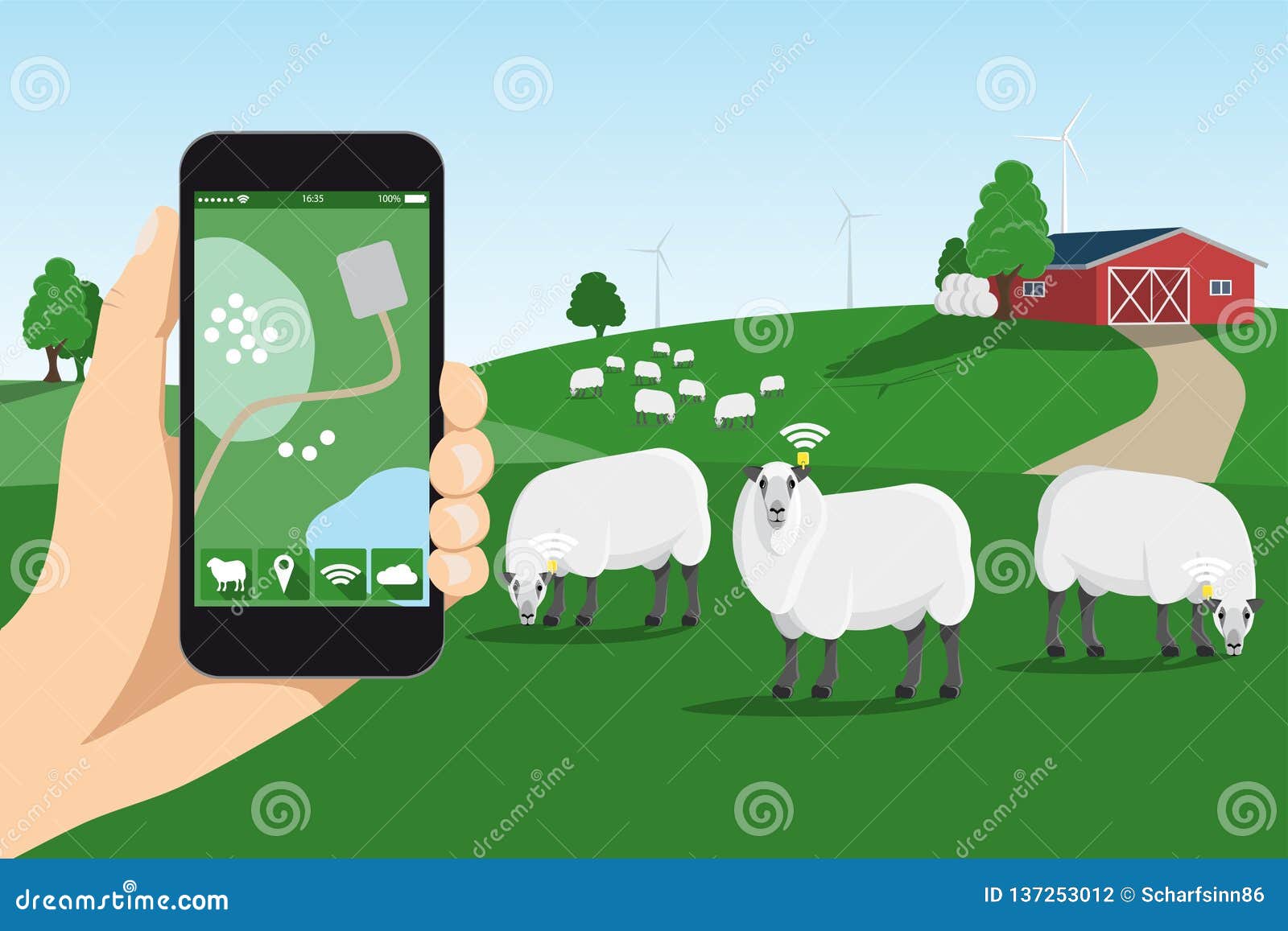 Sheep Tracking Monitoring in Smart Farm. Stock Vector - Illustration of ...