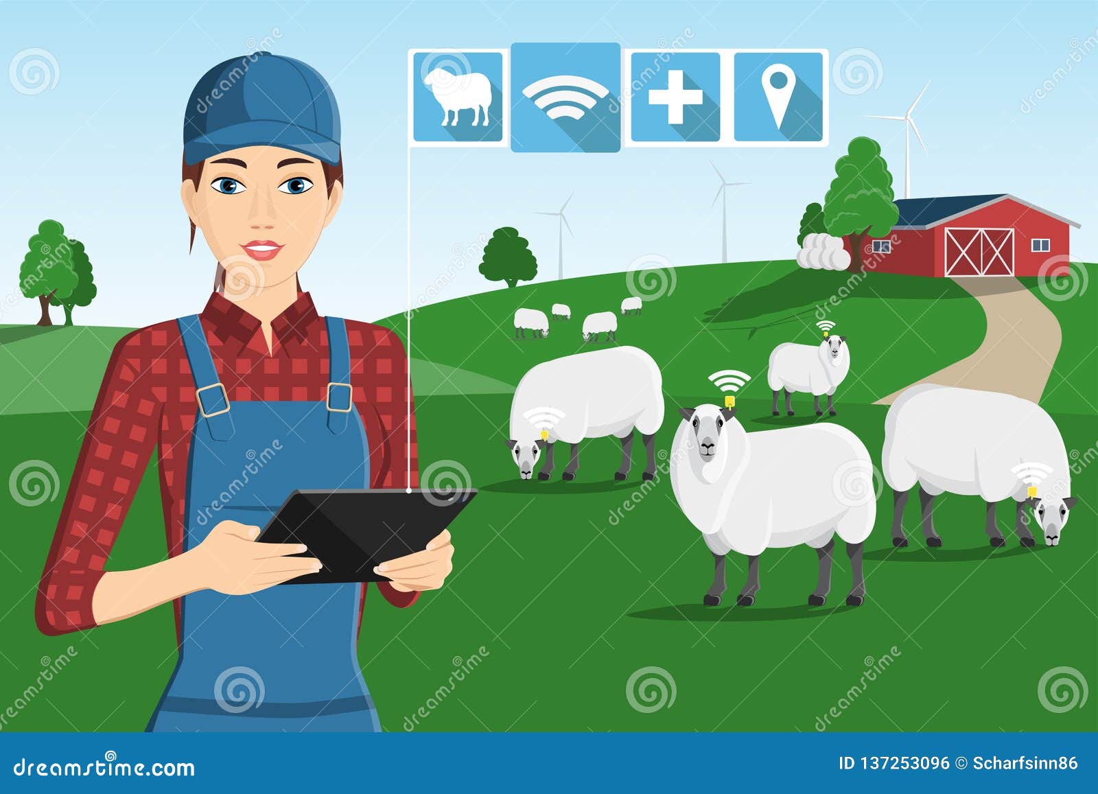 A Farmer with a Computer Tablet Stock Vector - Illustration of control ...