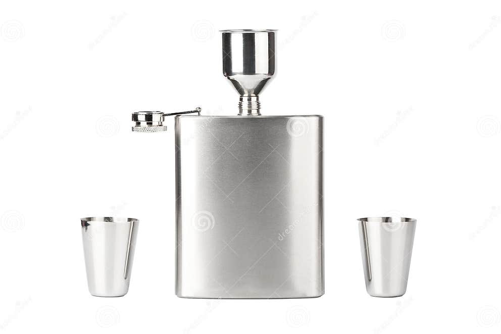 Hip flask with cups stock image. Image of case, alcohol - 19895607