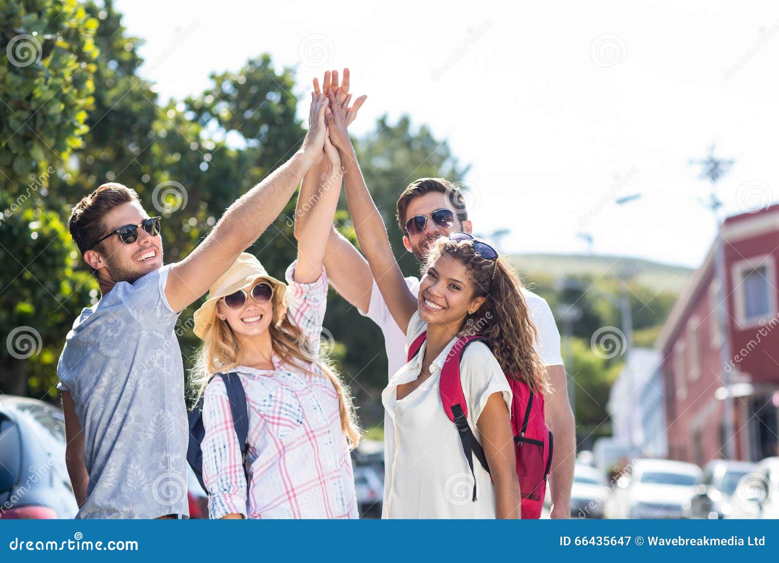 Hip Friends Doing High-five Stock Image - Image of enjoying, casual ...