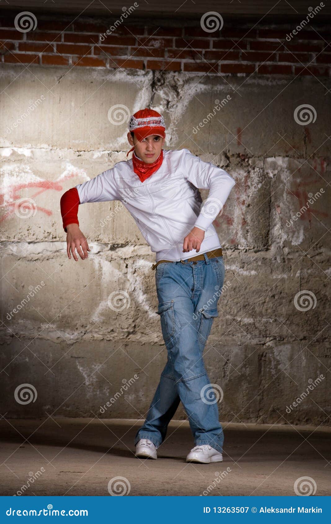 Hip Hop Boy Dancing in Modern Style Over Brick Wal Stock Image - Image ...